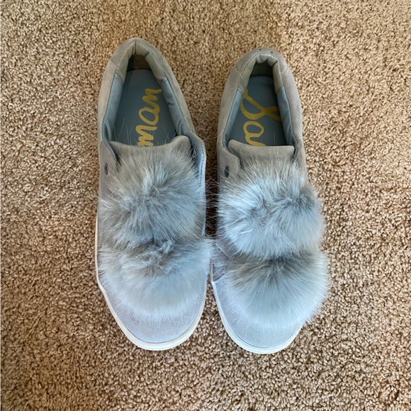 Sam Edelman | Shoes | Puffball Blue Suede Sneakers | Poshmark